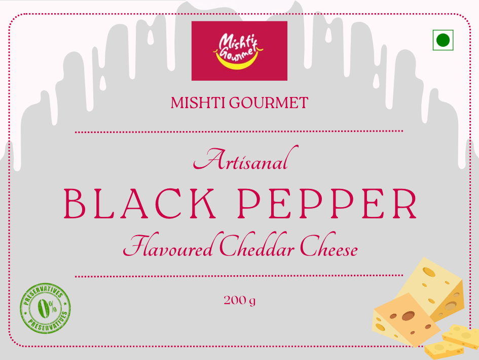 MISHTI GOURMET ARTISANAL BLACK PEPPER CHEDDAR CHEESE 200G – Mishti Gourmet